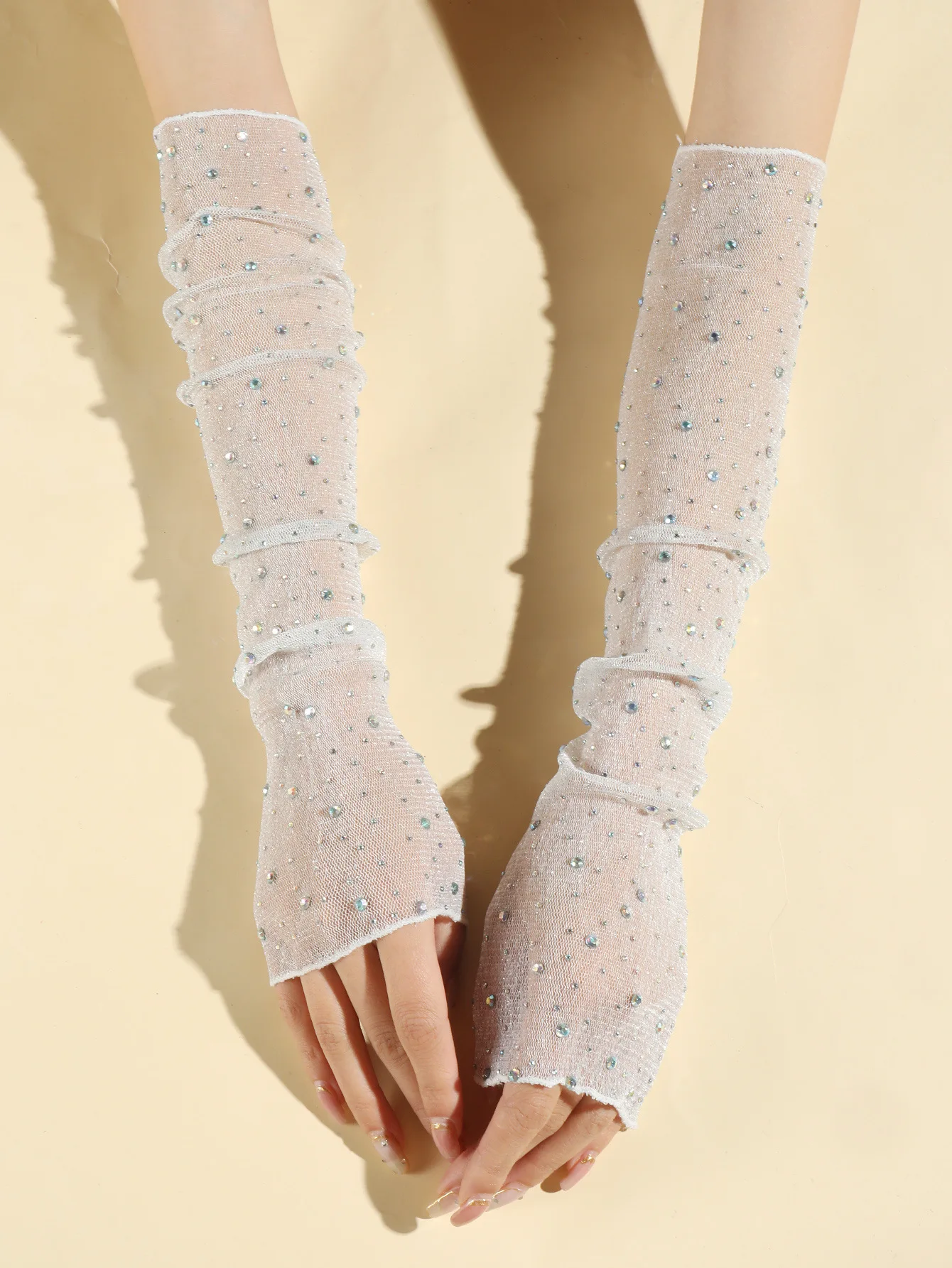 Rhinestone Gloves Fishnet Gloves Glitter Sparkle Long Mesh Arm Sleeve ...