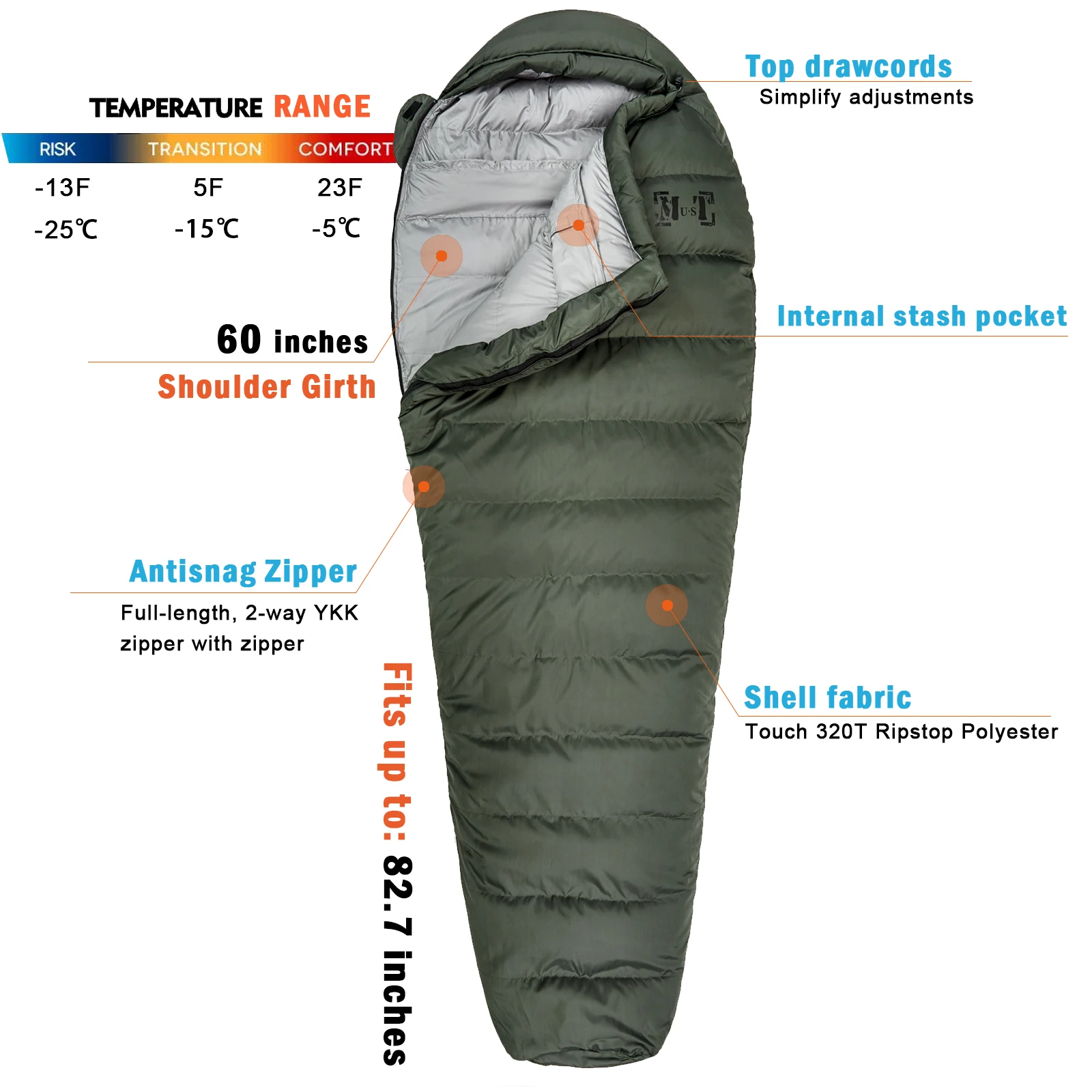 Akmax Ranger down Mummy Sleeping Bag - Anti-Extrem Cold