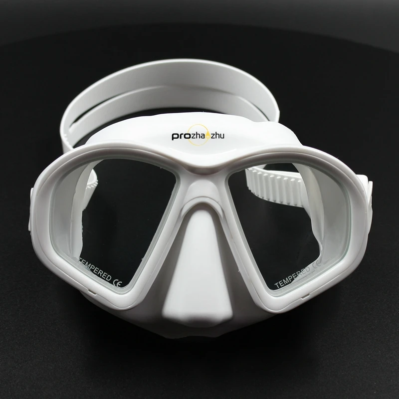 White Pc Frame Low Volume Tempered Freediving Silicone Dive Mask For ...