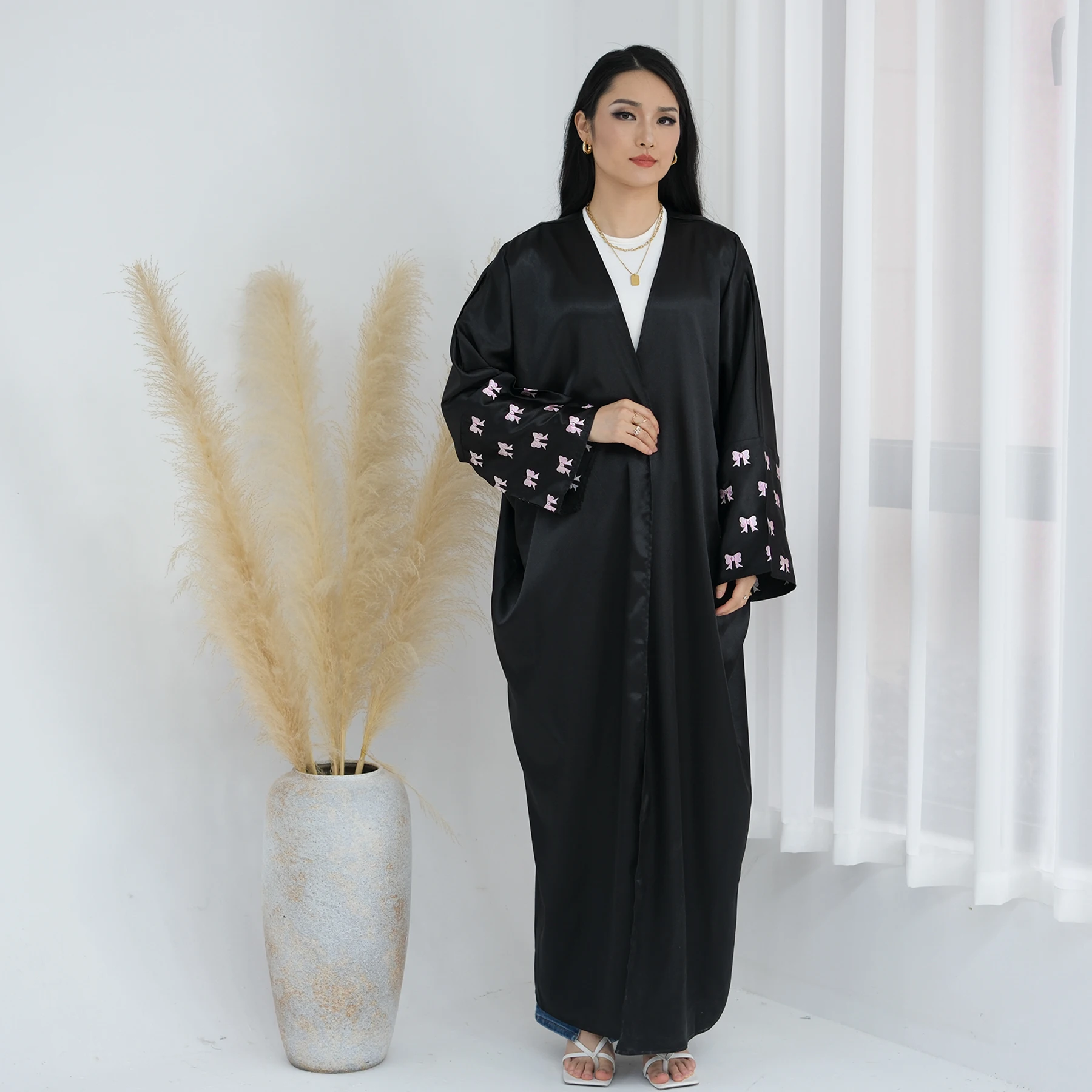 Loriya New Abaya 2025 Black Open Abaya Designs with Bow Sleeves Modest ...