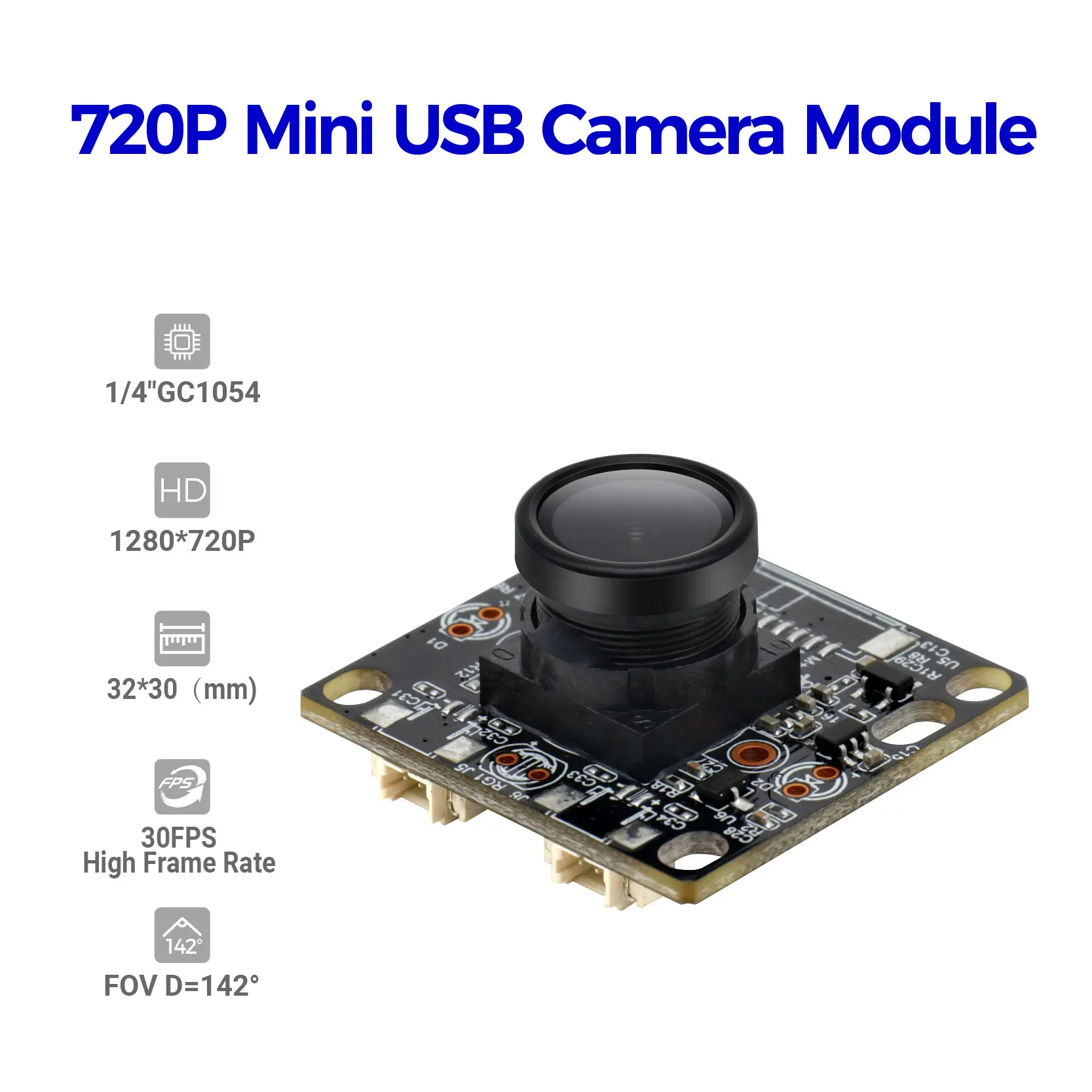 Mini Camera Module - 720p Full HD, 142° FOV, Plug & Play