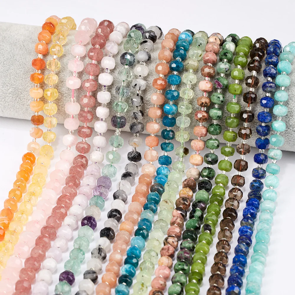Natural Rose Quartz Faceted Gemstone Beads Rondelle Saucer Stones Beads ...