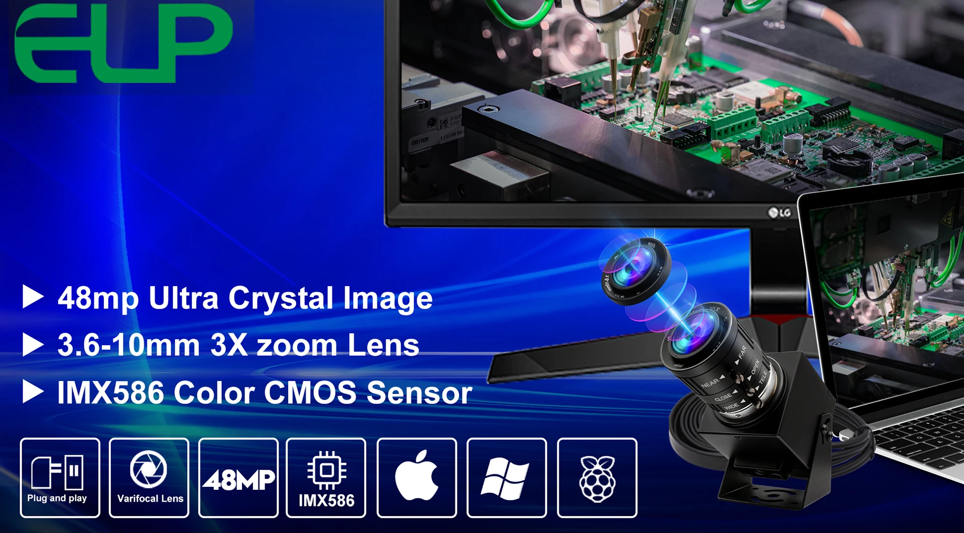 ELP 48MP USB Camera - High Speed 30FPS with Zoom Lens
