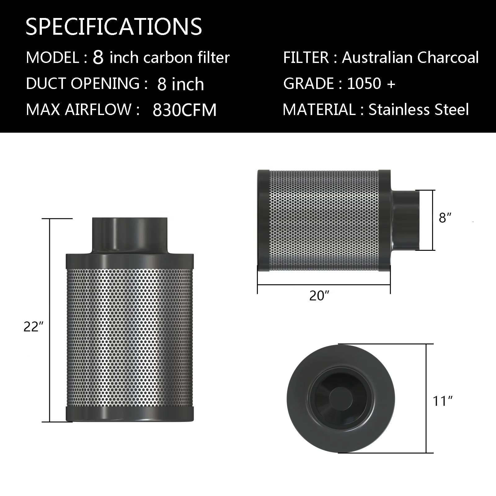 Air Filtration Kit, 8-Inch 831 CFM Duct Fan with WiFi Integrated App ...