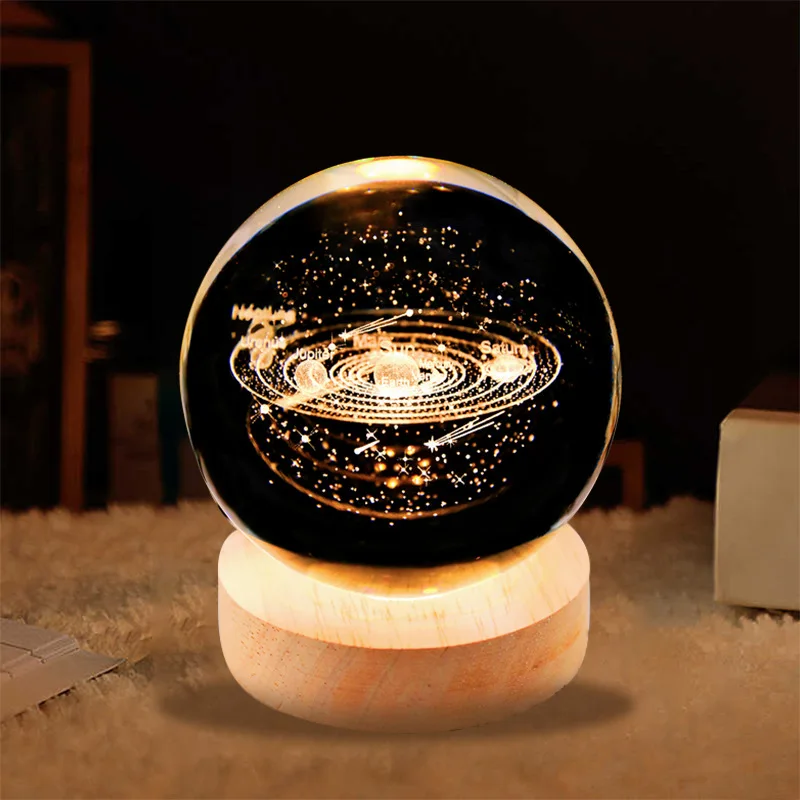 3D Art Crystal Ball Night Lamp - Luminous Solar System Decor
