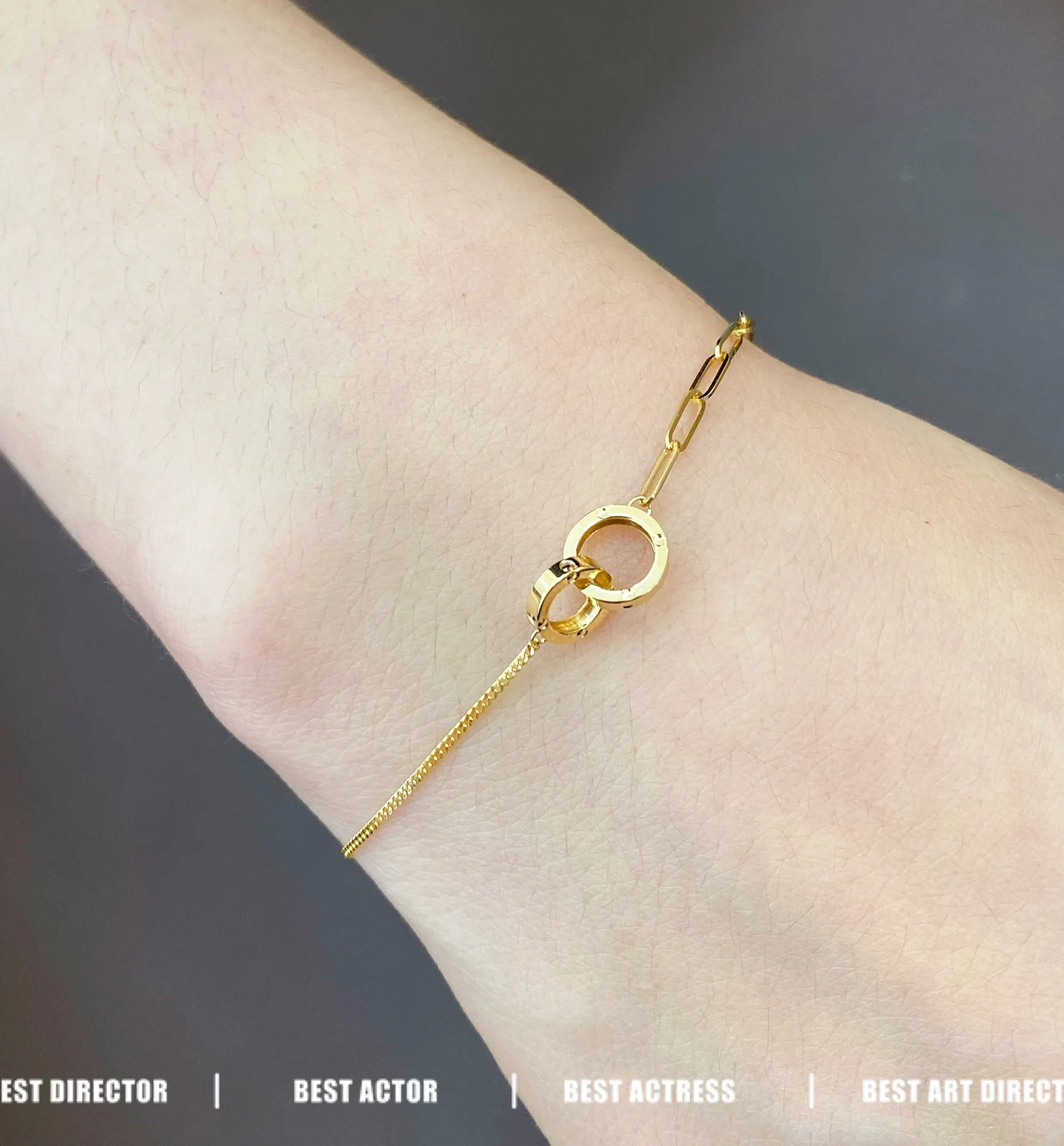 NINE'S 18K Real Gold Bracelet Fashion PaperClip Chain Double Round ...