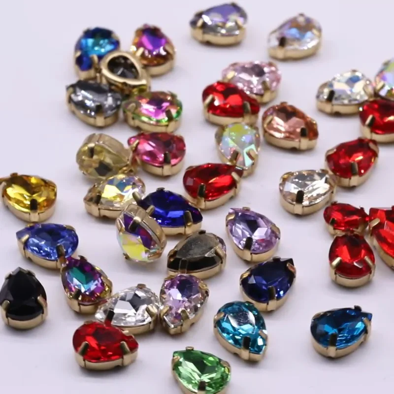 Xichuan Copper Claws Gold Back Drop Shaped Crystal Rhinestones Sewing ...