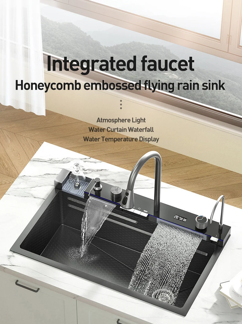 High End Modern Waterfall Multifunction Single Bowl Farmhouse 304 ...