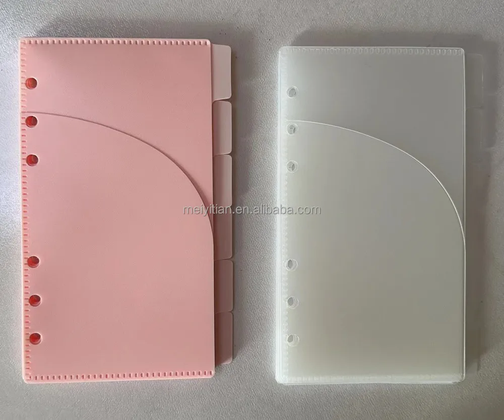 A6 Pink Frosted PP Cash Envelopes with 6 Tabs & 2 Pockets