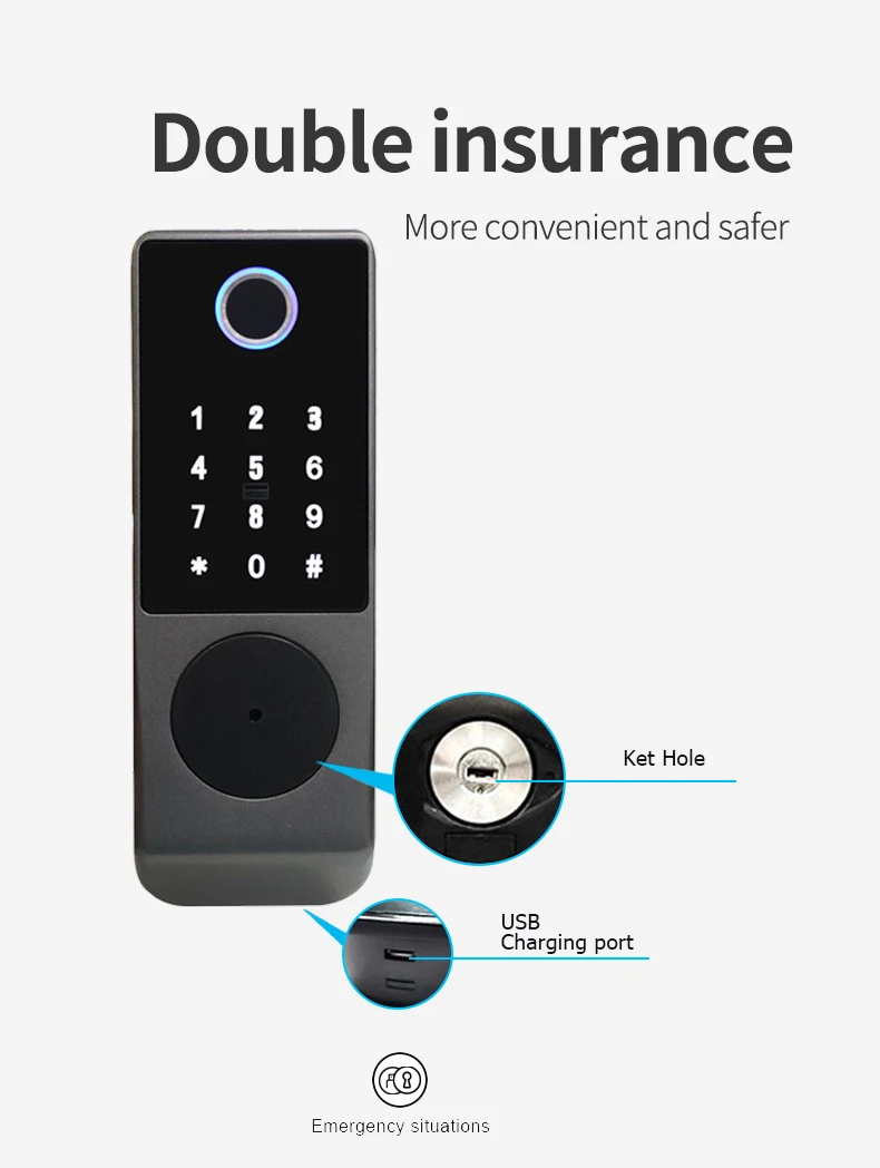 Waterproof Outdoor Gate Smart Rim Lock - Digital Wifi Fingerprint