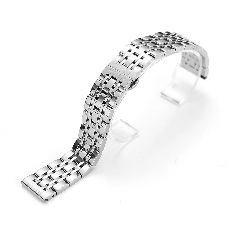 Seven Beads Silver Stainless Steel Watch Strap With Butterfly Buckle ...