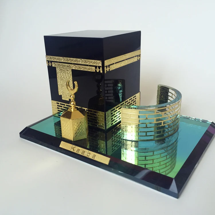 Kaaba Makkah Crystal Gold Glass Ornament - Islamic Gift for Home Décor ...