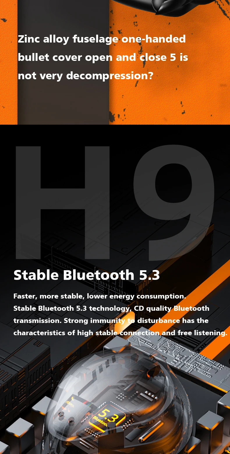 H9 5.3 Blue Tooth Wireless Headset All-metal Body Display Technology ...