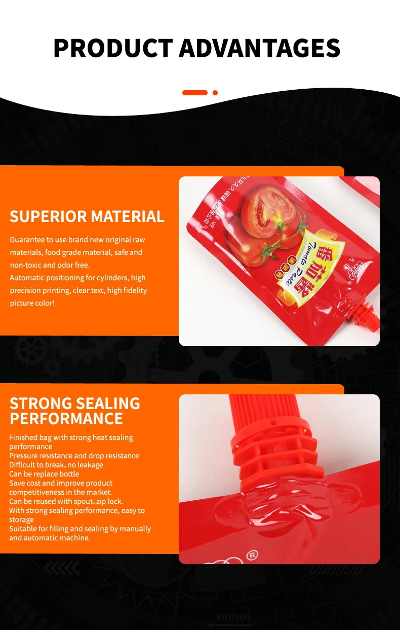 Customized Tomato Ketchup Pouches with Gravure Printing