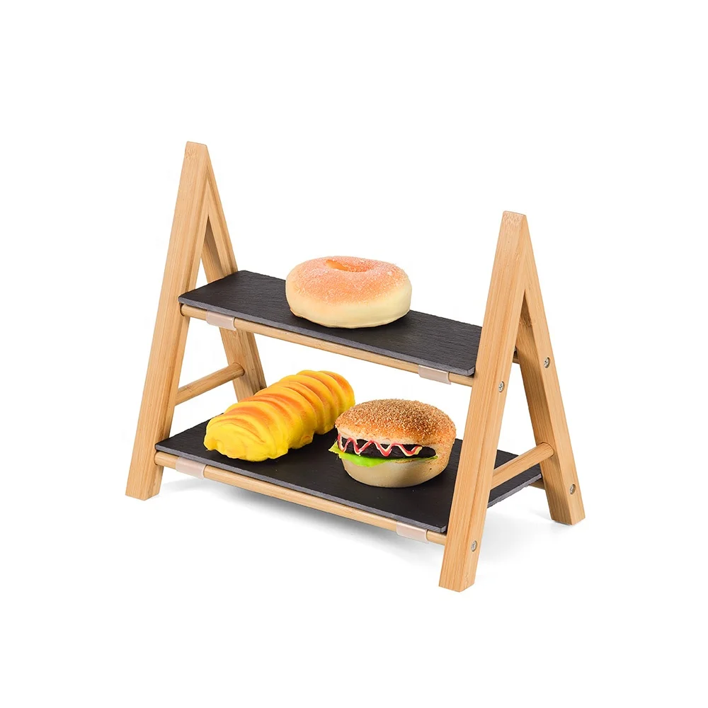 2 Tier Slate Food Display Stand Cheese Board Dessert Cake Stand for ...