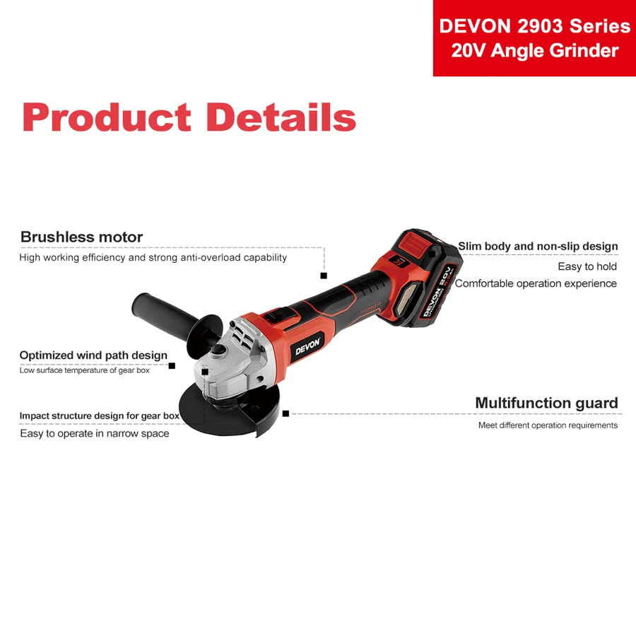 Devon Lithium-ion Brushless Angle Grinder 100mm High Quality Power Tool ...