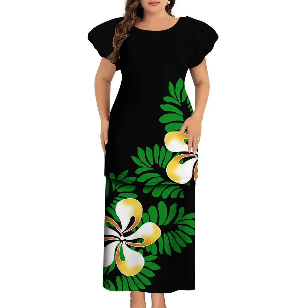 Vintage Tapa Tribal Design Puff Sleeve Tongan Puletasi Sets Puffy Dress ...