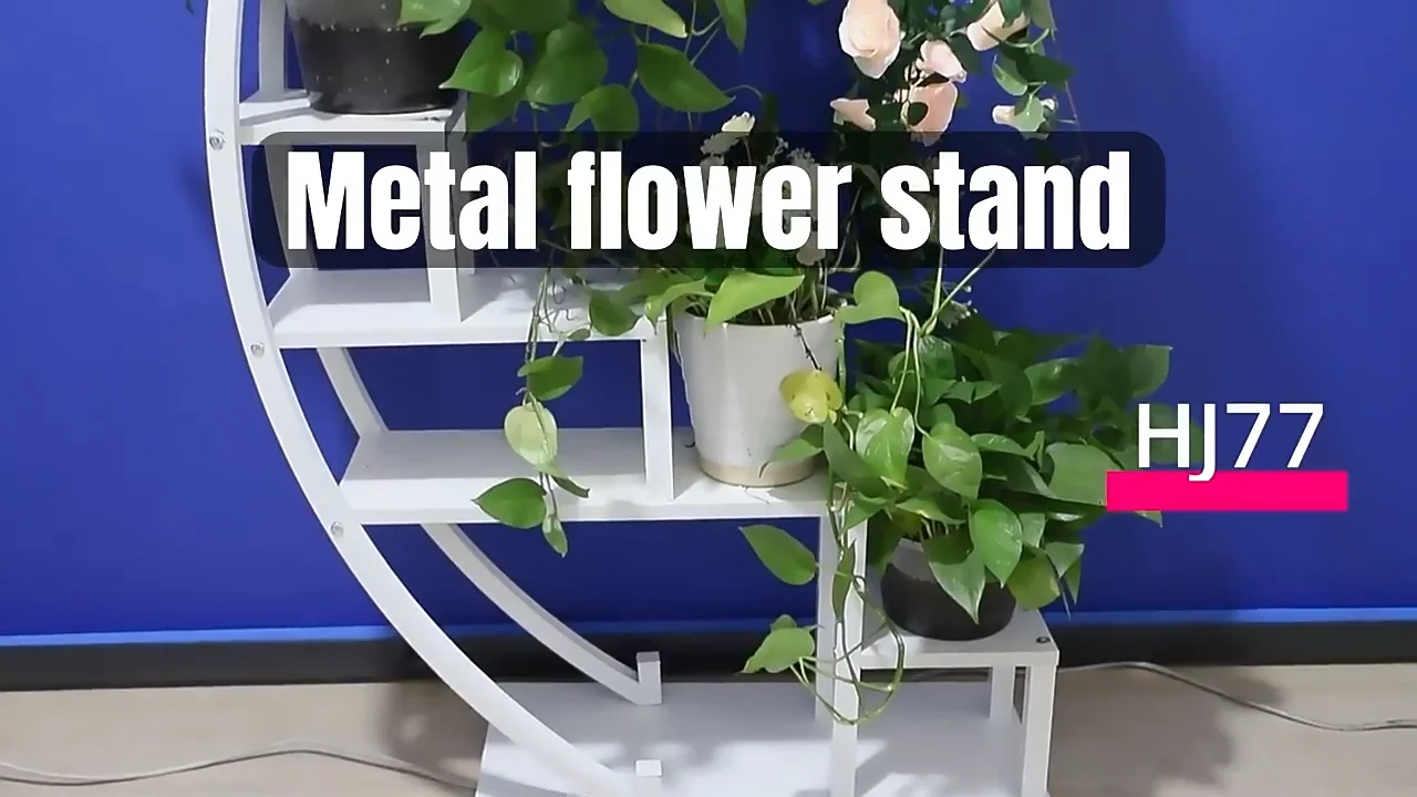 Ukiok Semicircle Design Iron Wood Plant Stand Garden Decoration Display ...