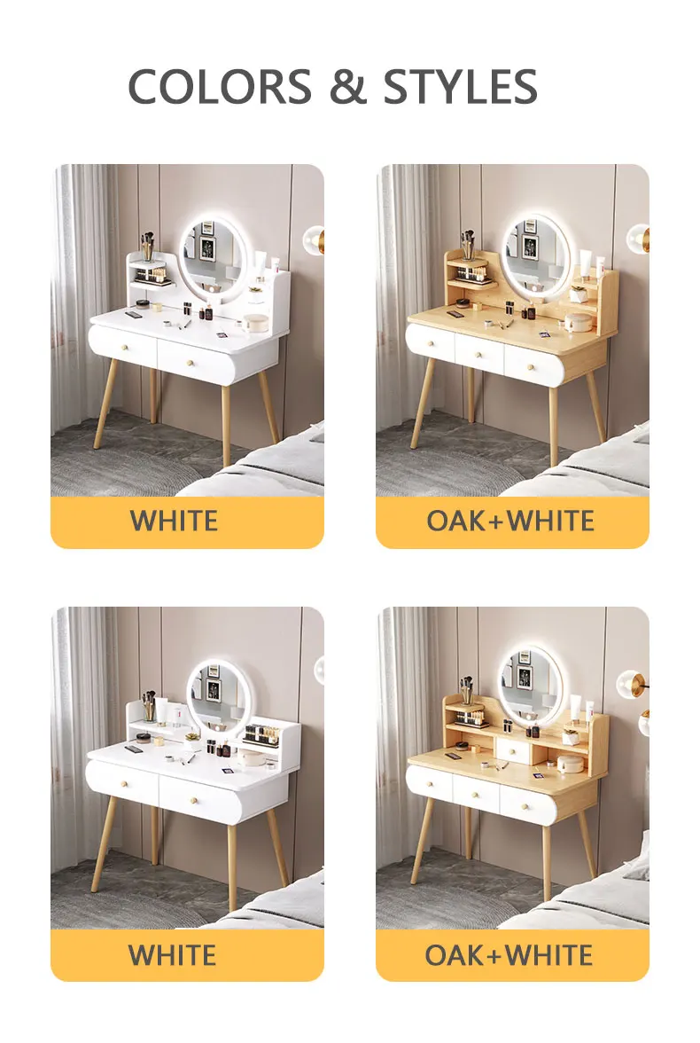 Modern Nordic Small Dressing Table with Mirror & LED
