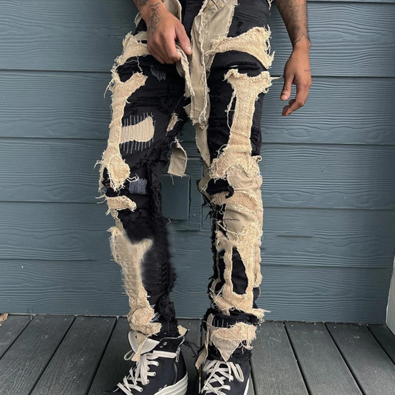 YSJY New Arrival Distressed Patch Jeans Streetwear Hip Hop Vintage ...