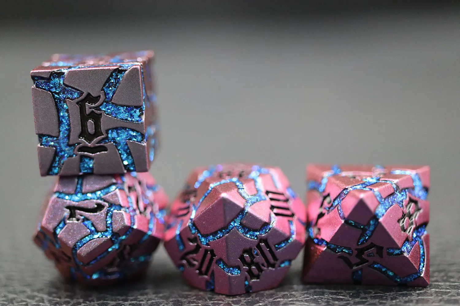 DND Dice Game Blue Mica Glitter Sharp Edge Cracked Style Metal Dice Set ...