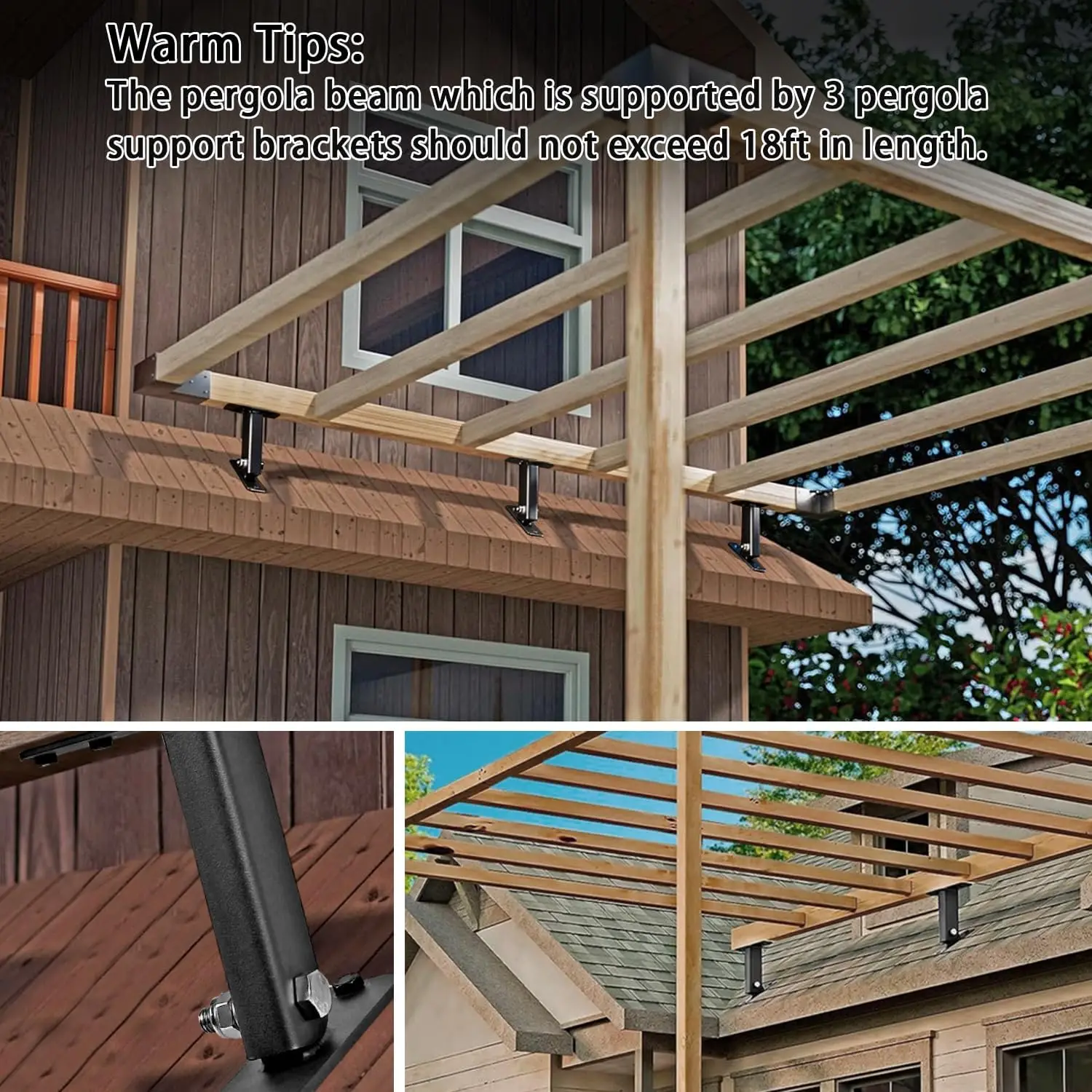 Roof Riser Brackets Kit for Pergola - Heavy Duty & Durable