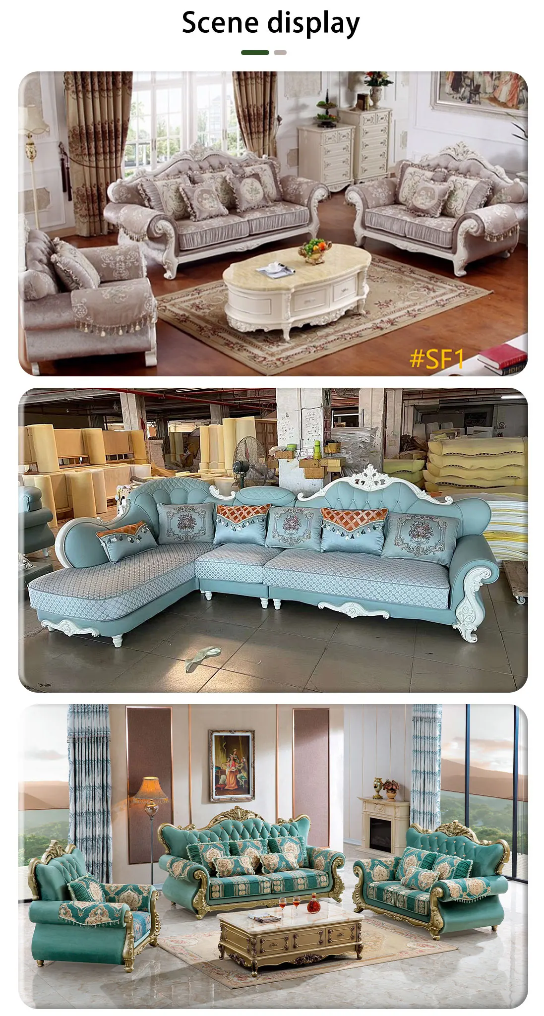 European Vintage Style Fabric Sofa Set With Wooden Legs Mobili Europei ...