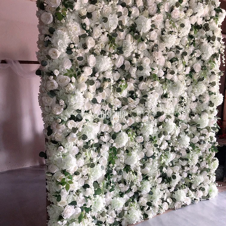 Backdrops Birthday Events Artificial White Silk Flowers Roll up Green ...