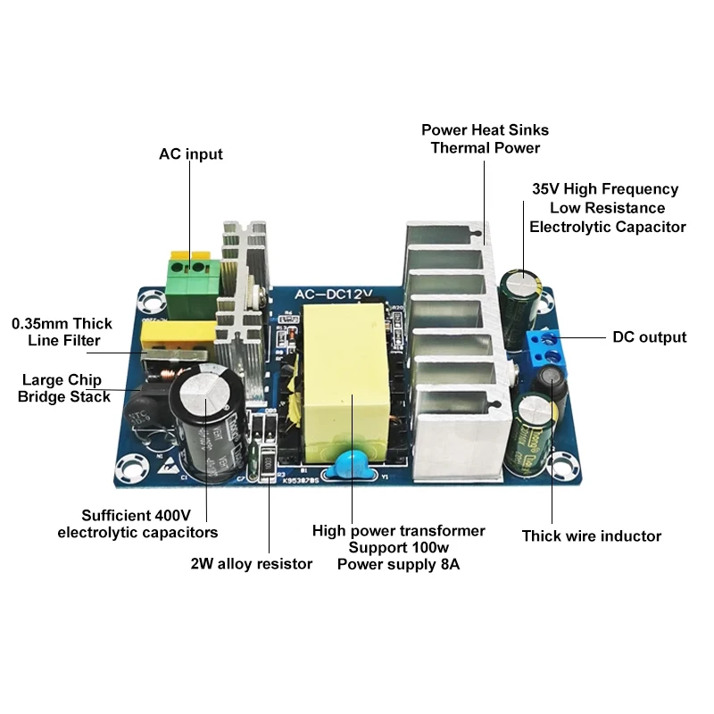 12V 8A 100W High Power Switching Power Supply Module AC 85-265V to ...
