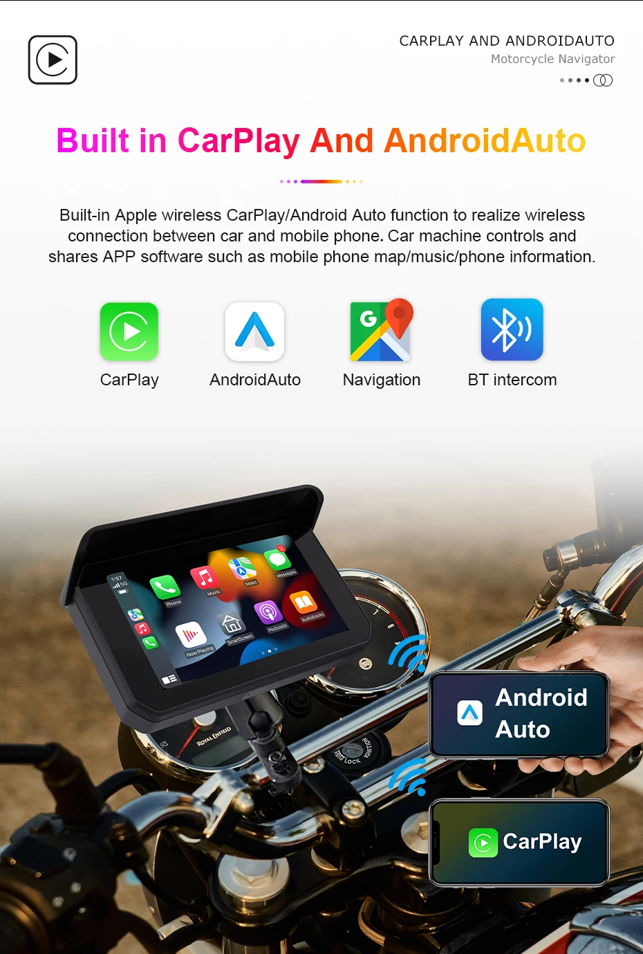 Autoway Waterproof Wireless Carplay For Motorcycle 5'' Touch Screen ...