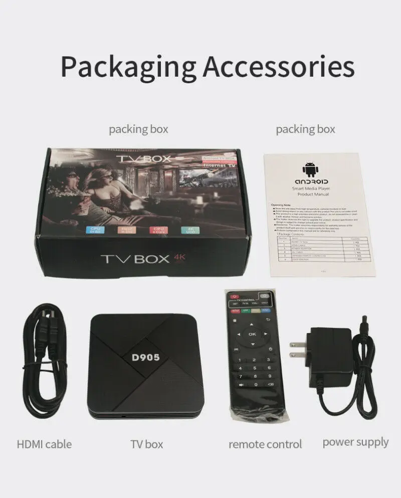 D905 4k Ultra Hd 4gb+32gb Wifi Android 10.0 Quad Core Smart Tv Box ...