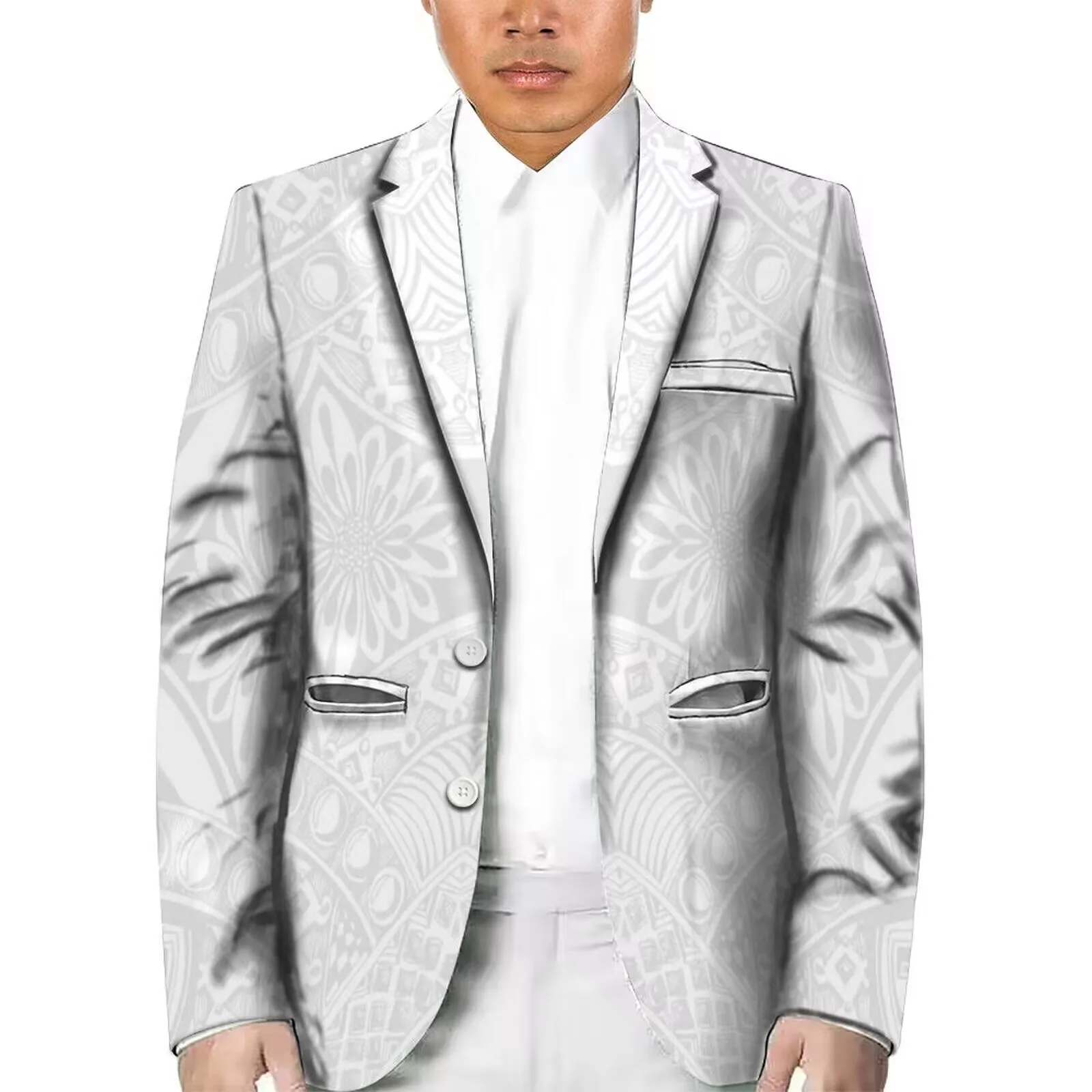 New Custom White Polynesian Mens Suit Hawaii Tribal Party Casual Slim ...