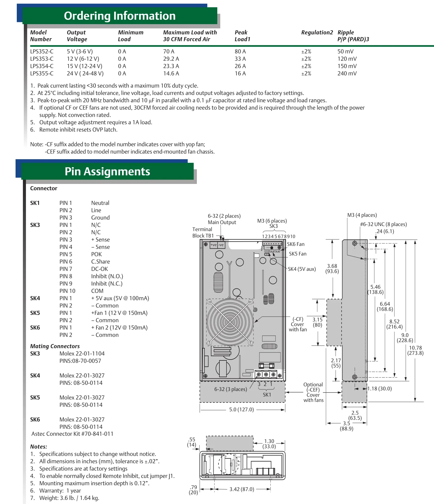 Artesyn Astec LPS354 de conmutación fuente de alimentación AC/DC canal ...