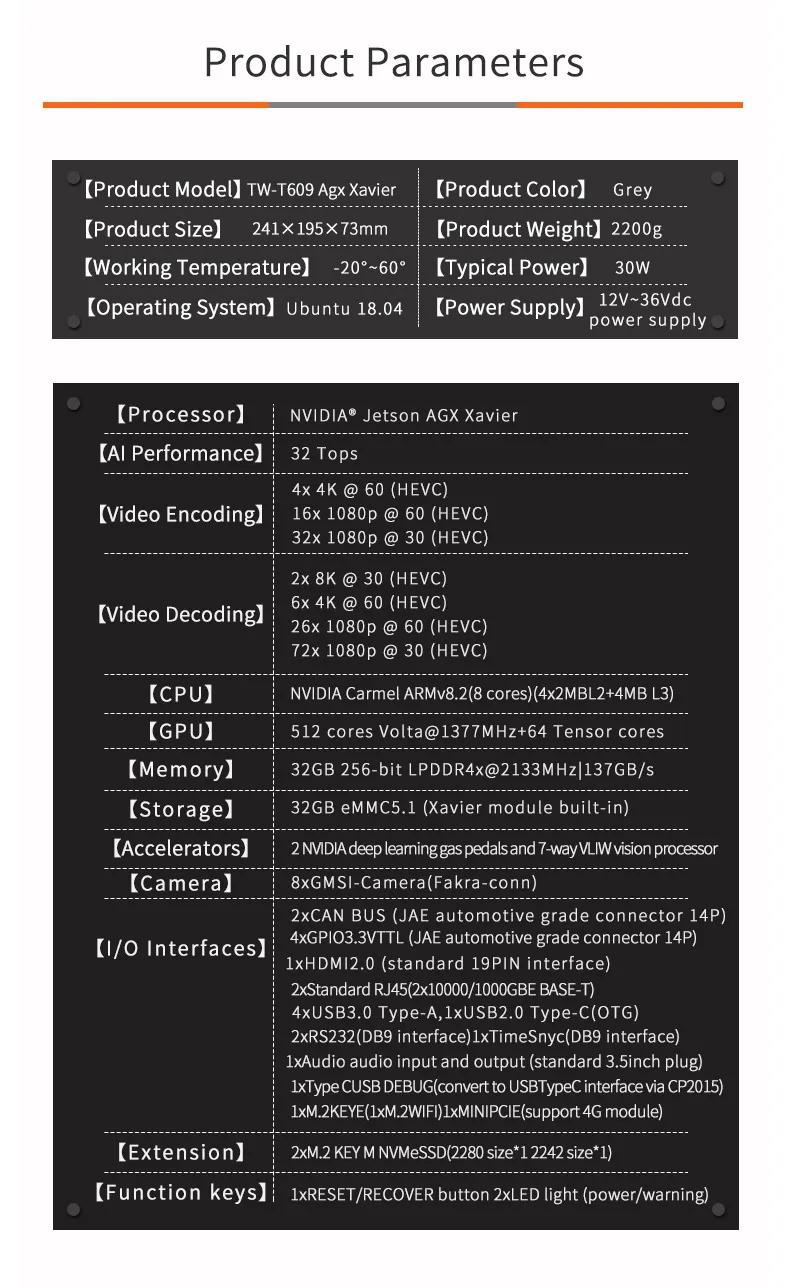 NVIDIA Jetson AGX Xavier Unmanned Driver Edge Computing 32GB 32TOPS Edge AI Inference System AI ...