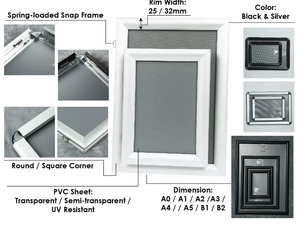 Aluminium Snap Frame Wall Mounted Picture Poster Photo Frame With ...