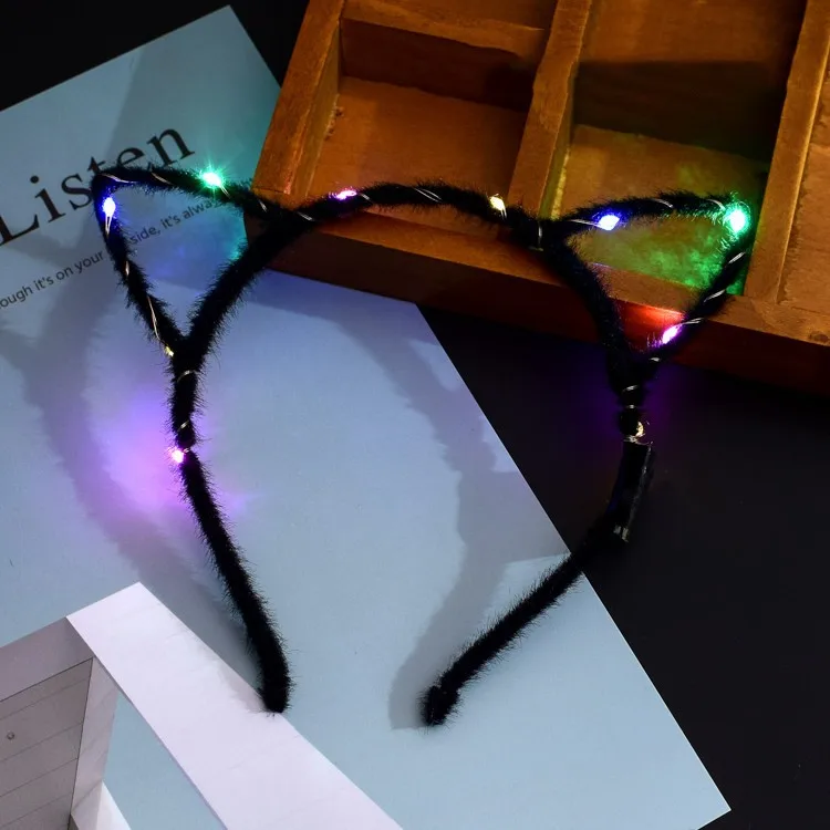New Glowing Light up Cat Ears Led Color Change Flash Kitten Headband ...