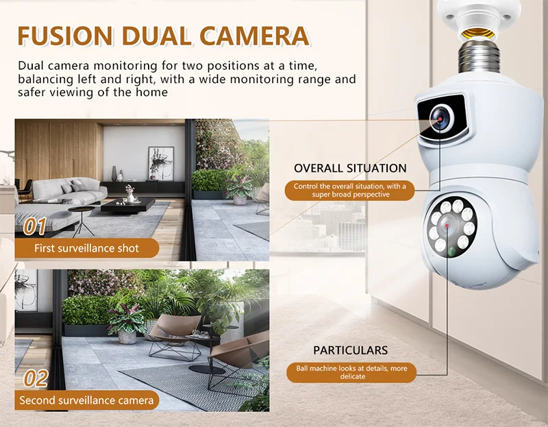 4mp Dual Lens Wireless Wifi 4g Bulb Camera 4mp E27 Bulb Ptz Security ...