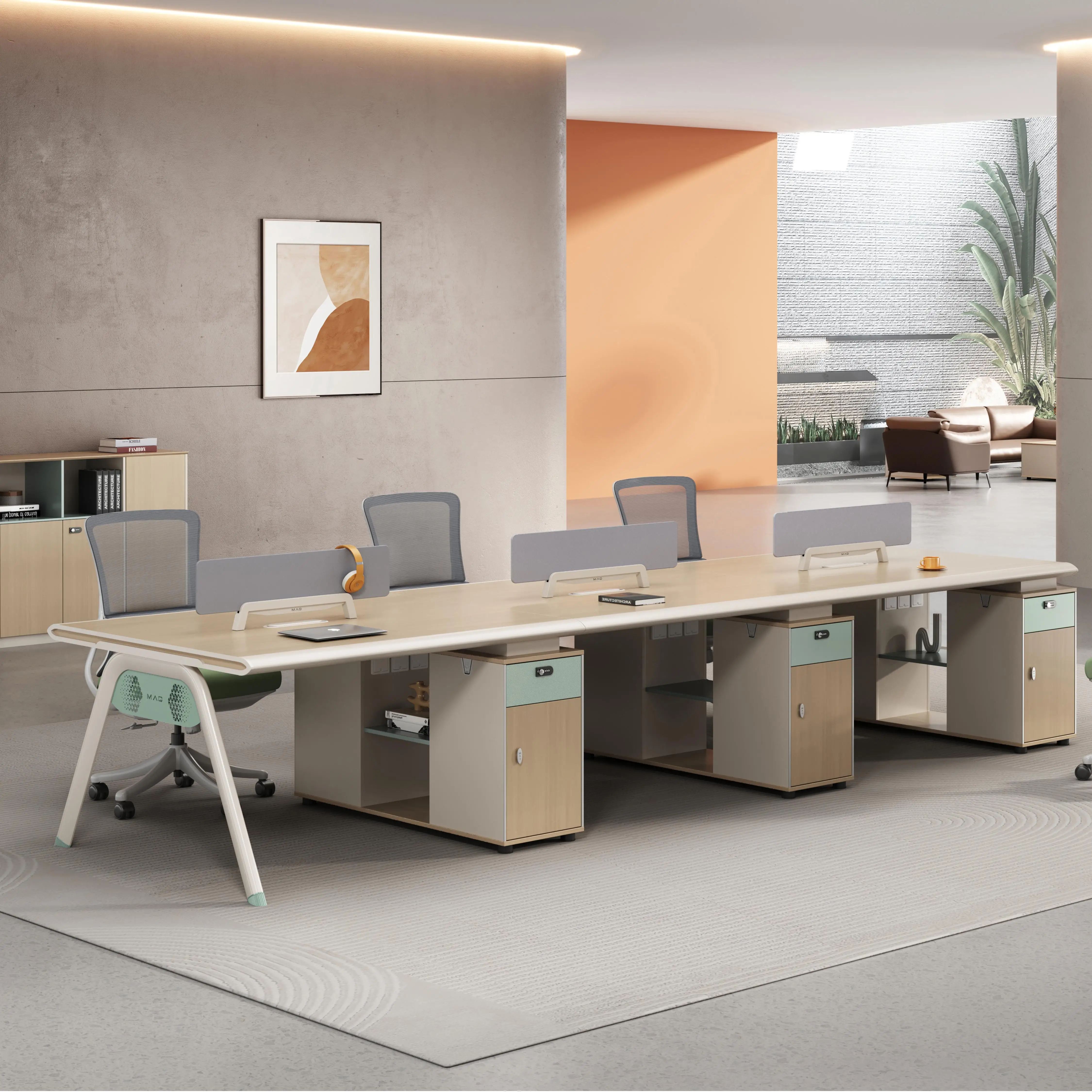 Modern L Shaped Office Workstation for 4 Person Computer Desk