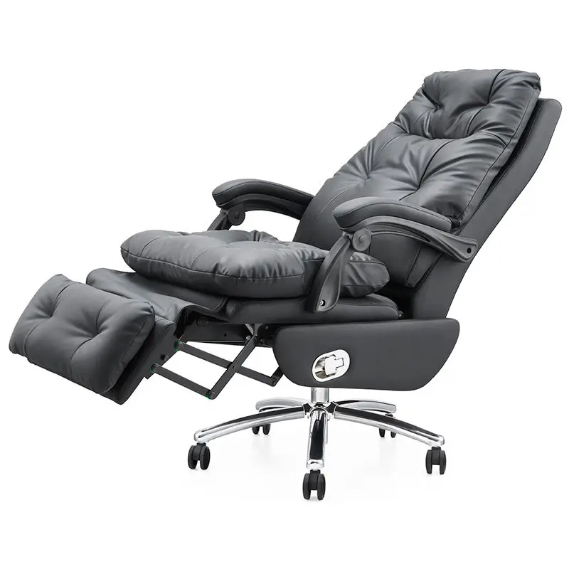Grey Leather Big Boss Chair For Office Multi-function Lounge Recliner ...