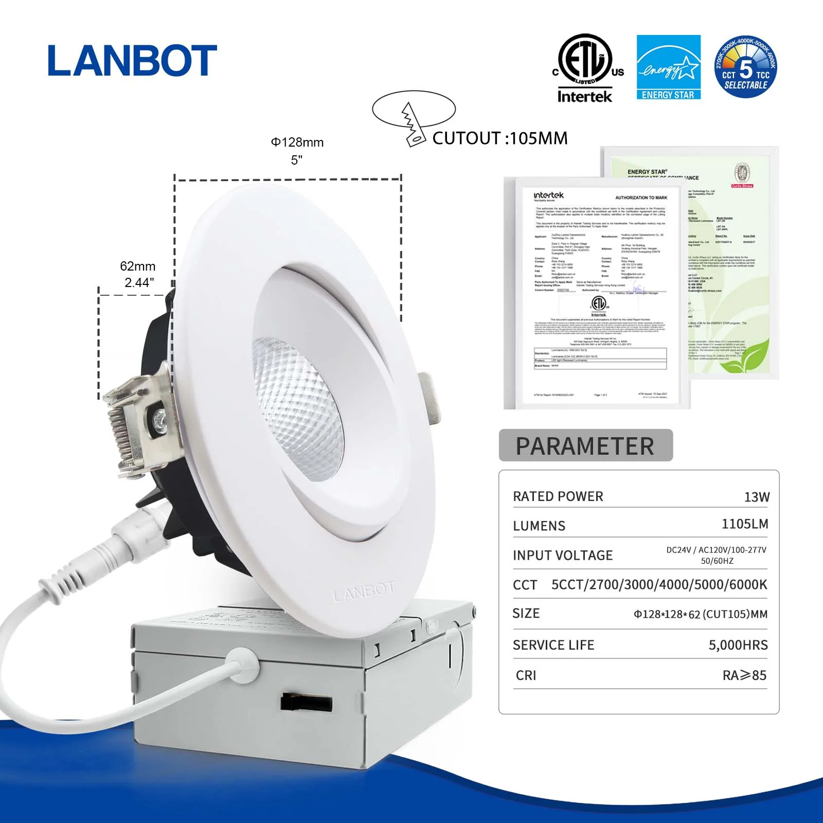 Etl 4inch Round Resseced Gimbal Downlight Led Utra-thin Recessed Down ...