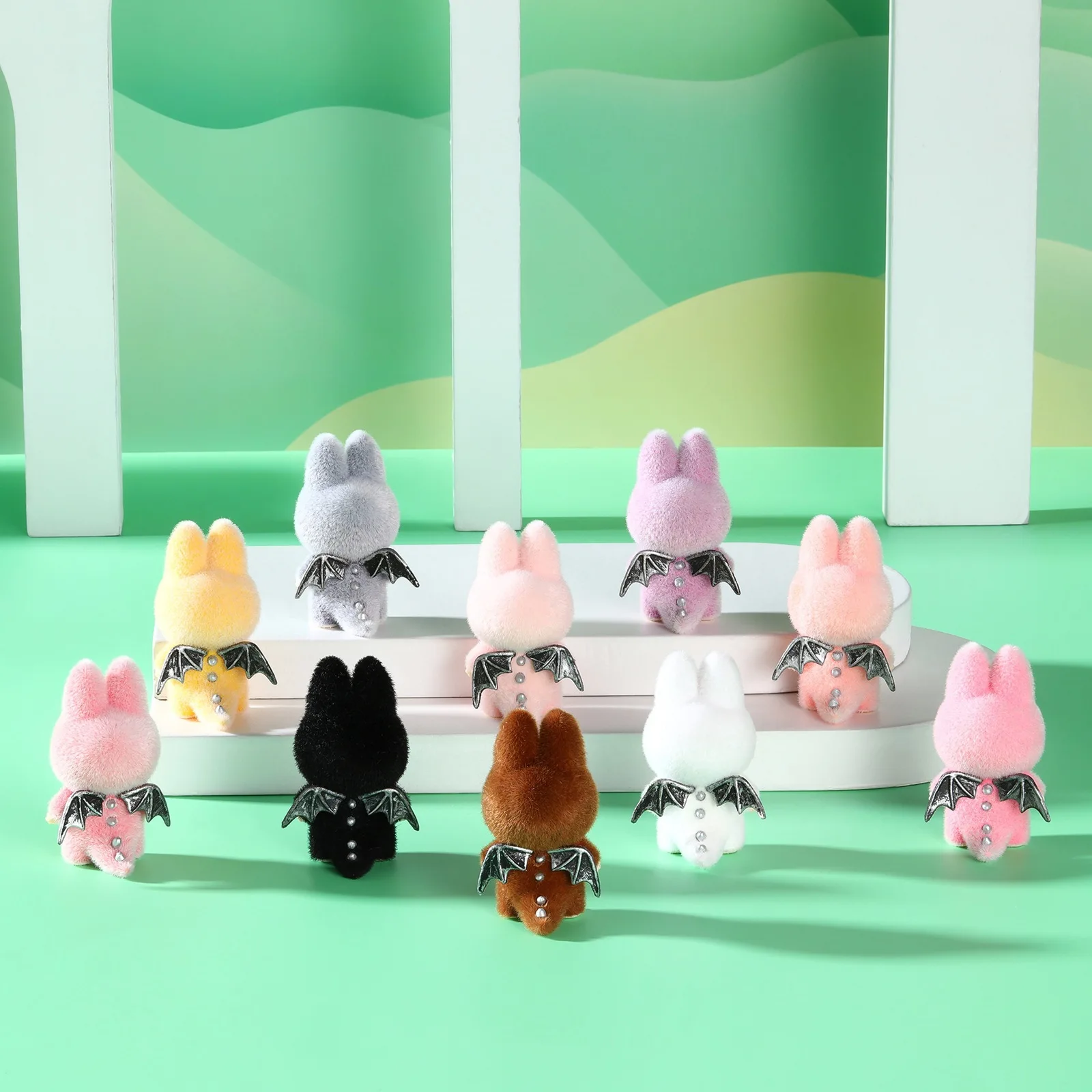 Cartoon Labubu Angel Resin Doll with Small Wings Keychain Pendant ...