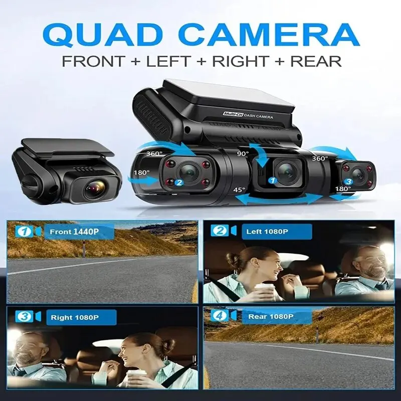 4 Channel 2 Inch 4k Dash Cam - Front & Rear View Android Camera