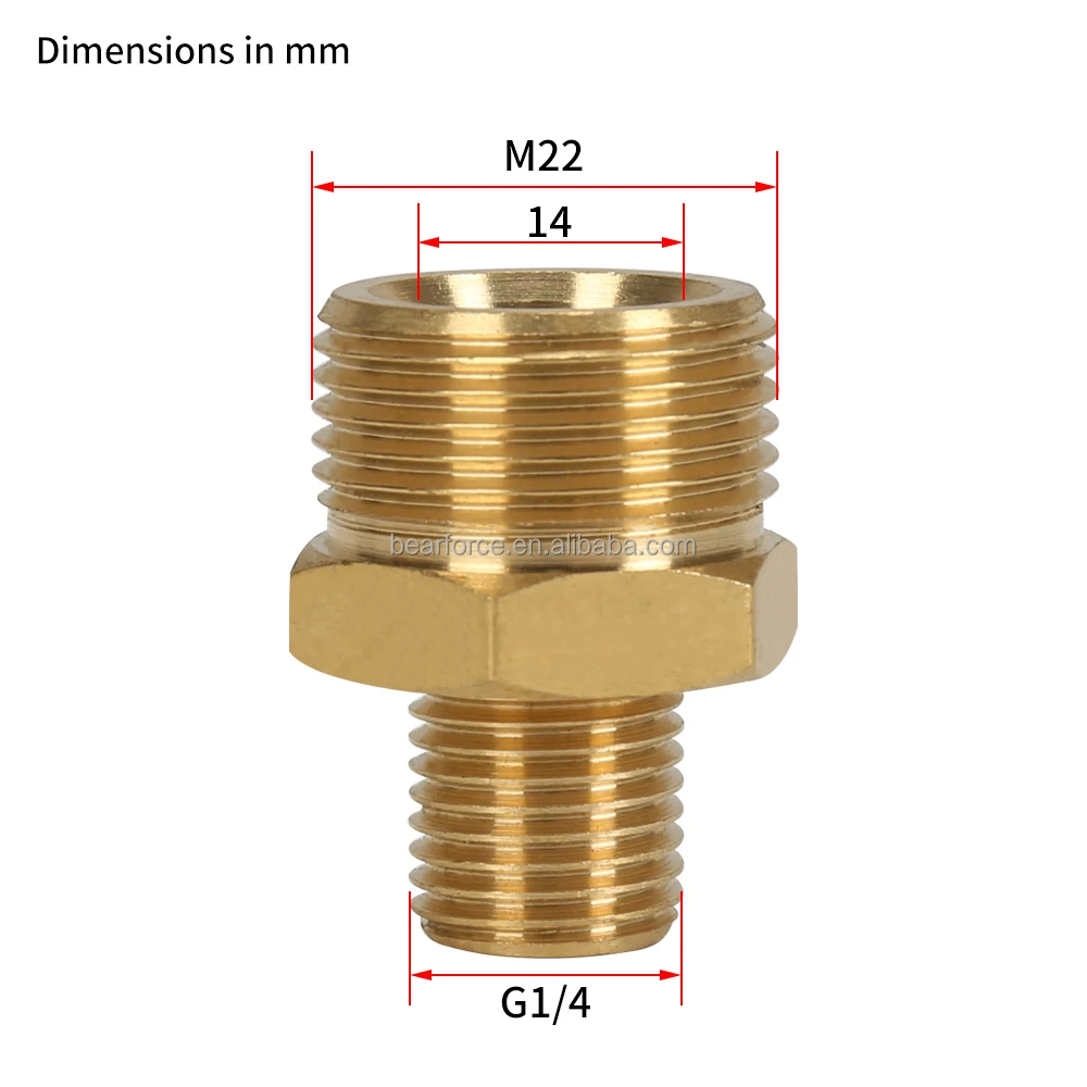 高压清洗机喷枪适配器动力清洗机喷枪棒黄铜配件连接器M22公 + 1/4 "公| Alibaba.com