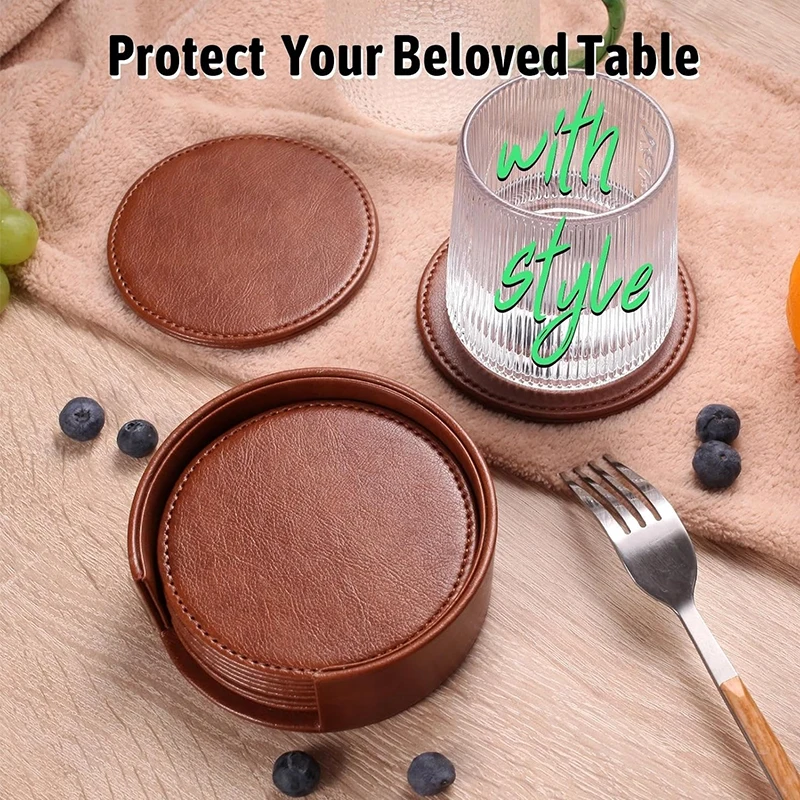 High Quality Custom Leather Patches Coasters Round Pu Leather Coasters ...