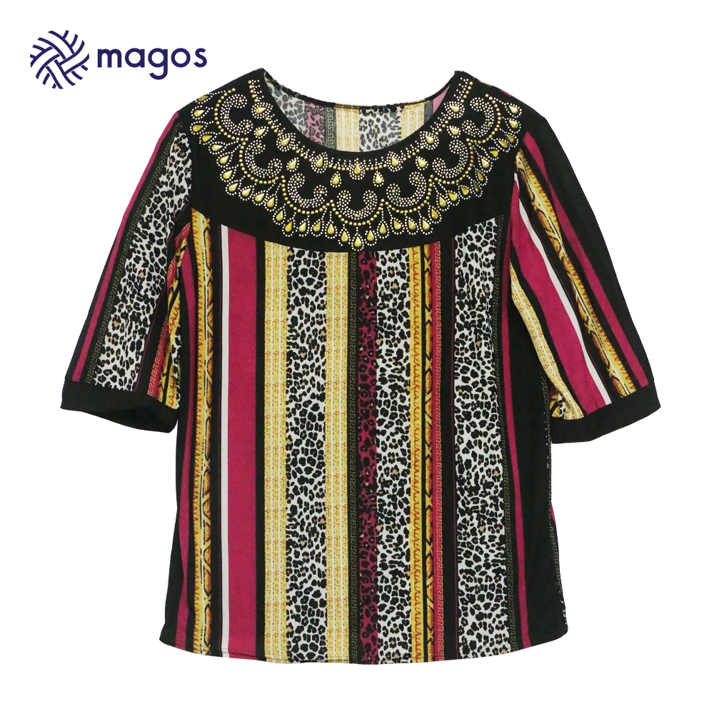 Bejeweled Tribal And Leopard Prints Top Mixed-colour Stretchable ...