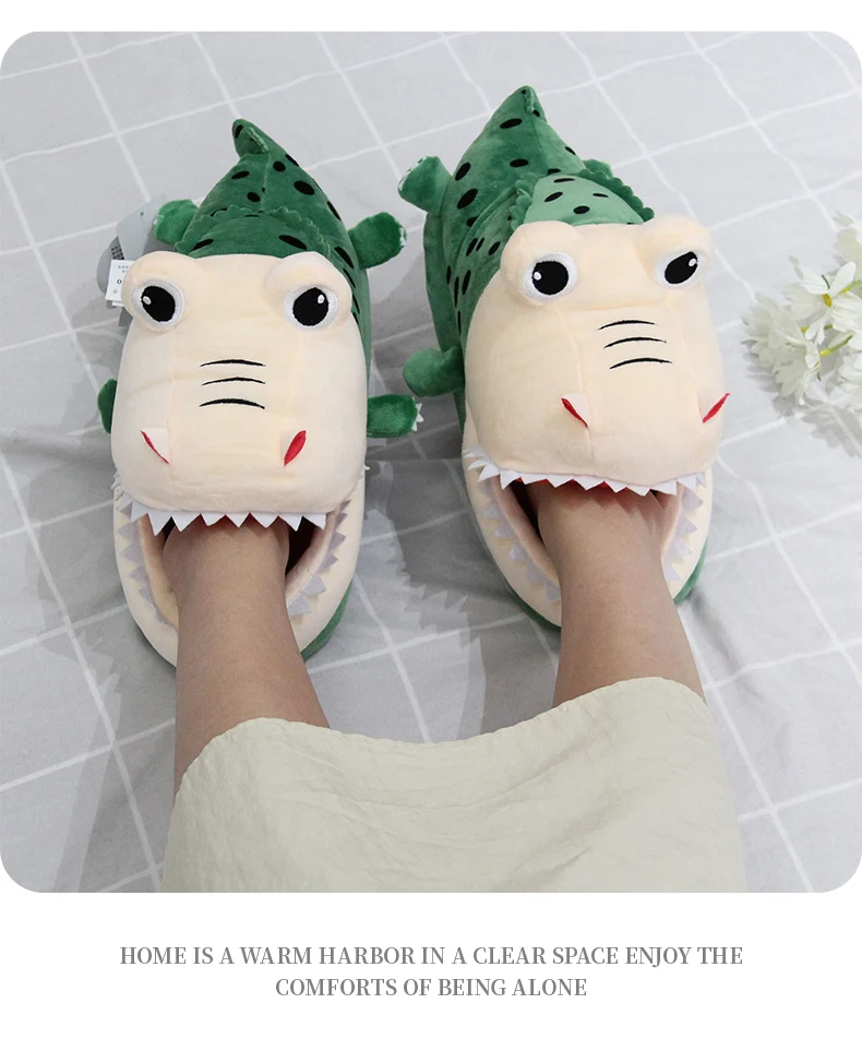 Cartoon Three-dimensional Crocodile Plush Slippers Winter Home Home ...