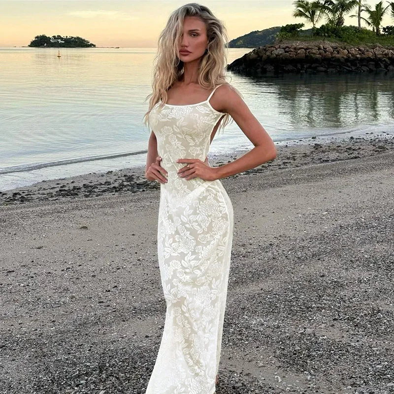 Classic Style 2024 Summer New Product Hot Girl Sexy U Collar Backless Solid Color Strap Dress Women
