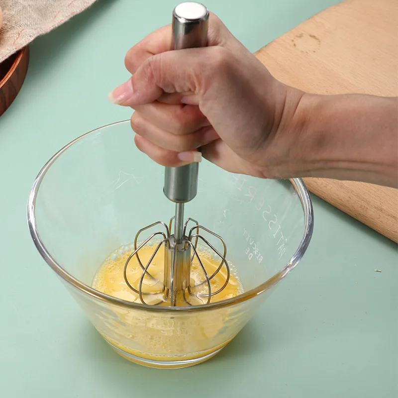 Stainless Steel Semi-automatic Egg Beater Manual Press Rotary Mixer ...