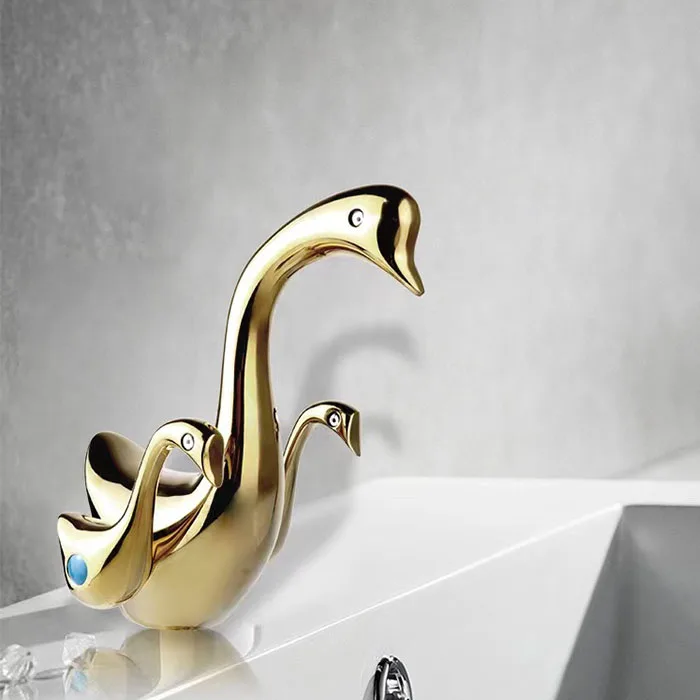 Luxury Duck Shape Brass Sink Faucet - Classic Gold Bathroom Basin Taps ...