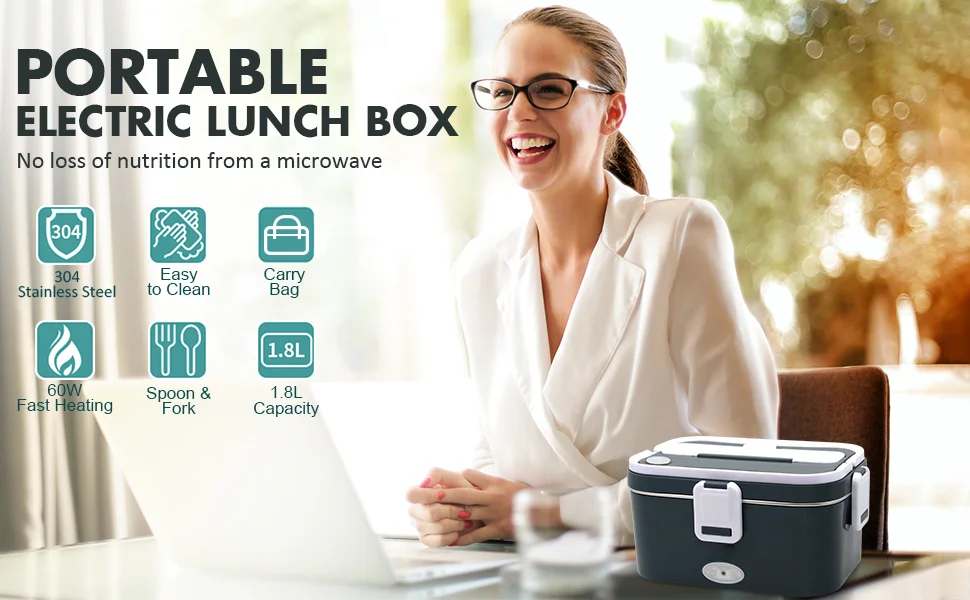 1.8L Self Heating Electric Lunch Box - Portable & Efficient